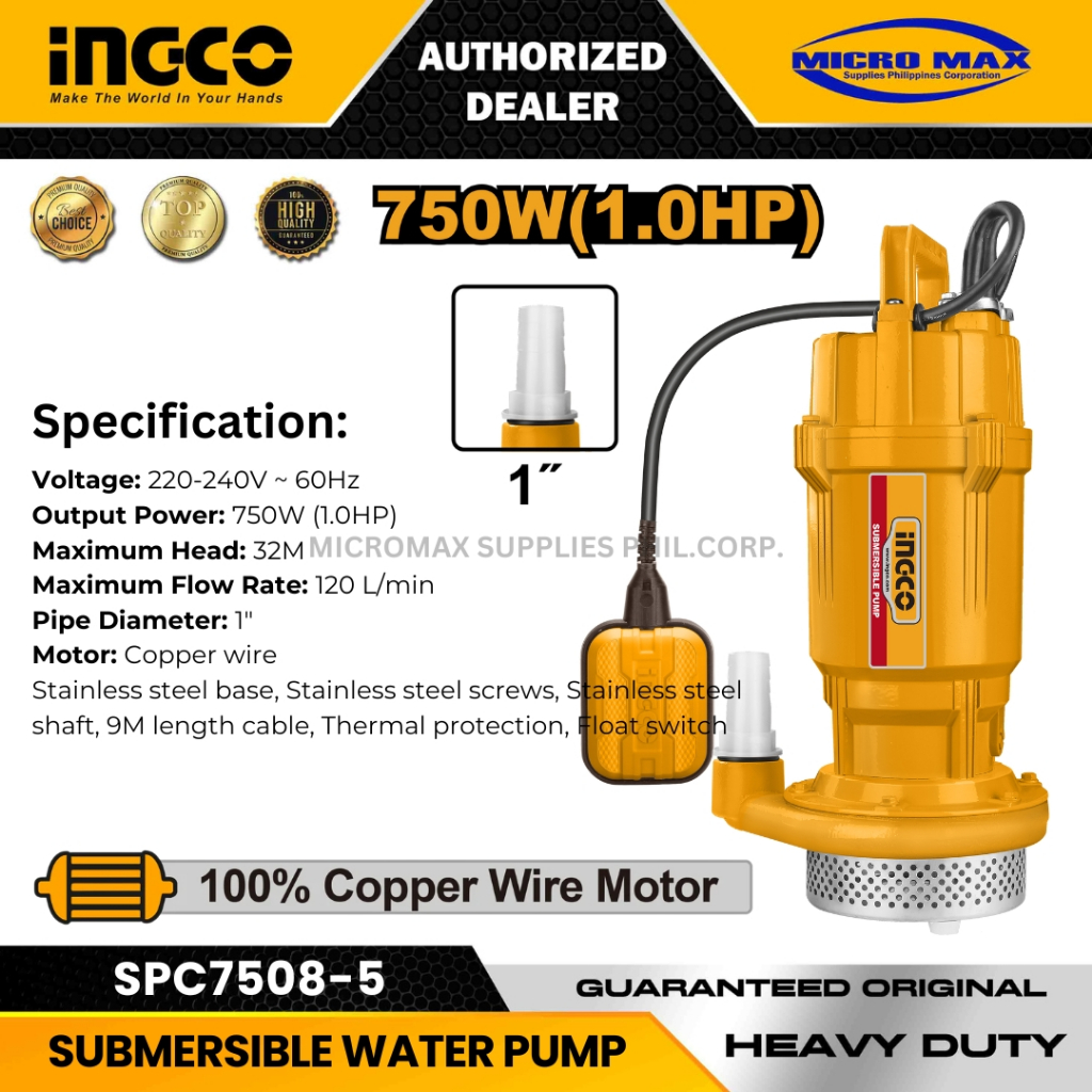 INGCO (SPC7508-5) Submersible Water Pump 750W(1.0HP) | Shopee Philippines