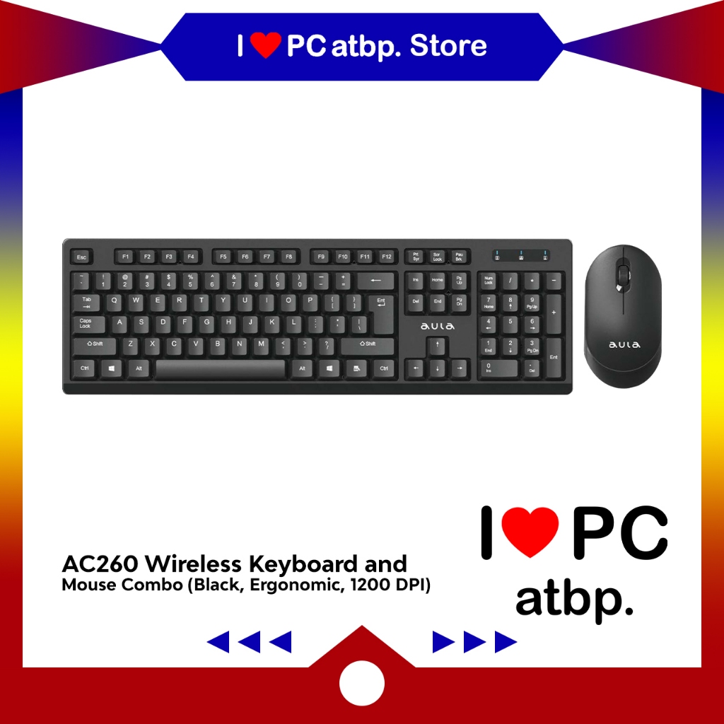 AULA AC260 Wireless Keyboard and Mouse Combo(Black, Ergonomic,1200 DPI) | Shopee Philippines