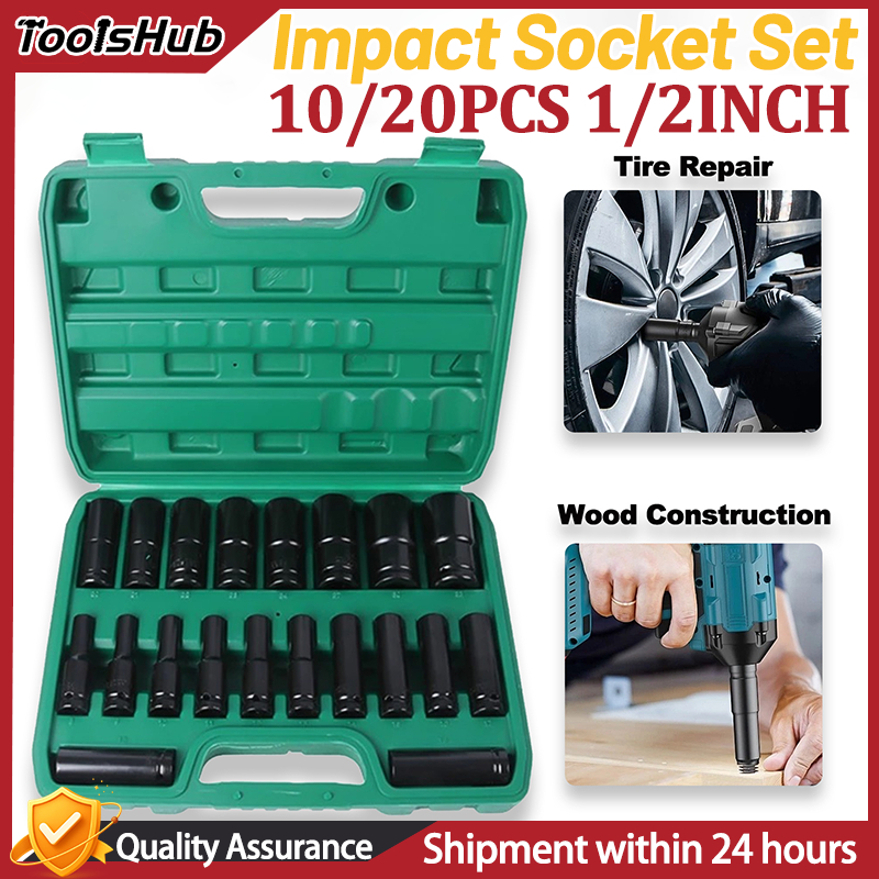 10/20PCS 1/2 Inch Drive Deep Impact Socket Set Metric Heavy Duty ...