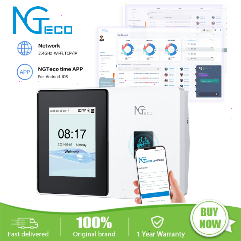 NGTeco TC2 Cloud Time Clock WiFi Time Clocks for Employees Small Business Fingerprint Time ...