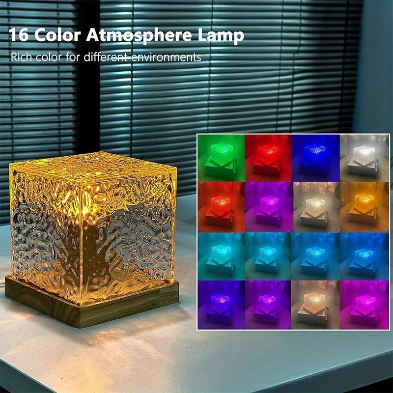 16-Color RGB water ripple night light, crystal lamp, rechargeable ...