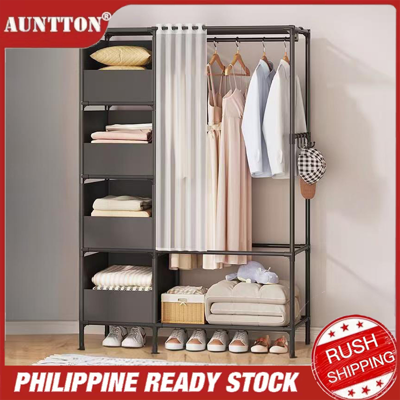 Dustproof Wardrobe Coat Rack with Curtain Multifunction Integrated Coat ...