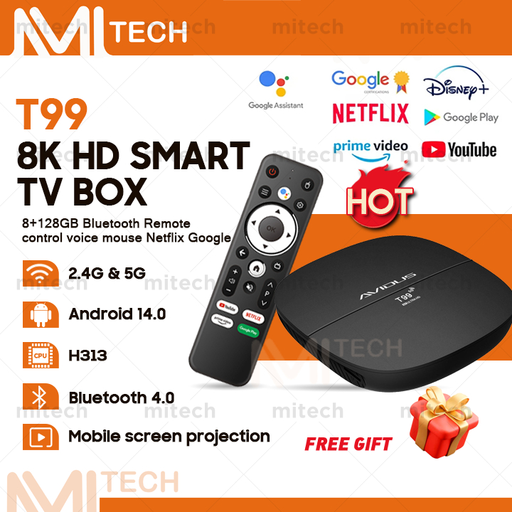 T99 ATV Smart TV Box 8K HD 8+128GB 2.4G/5G Dual WiFi Bluetooth 4.0 ...