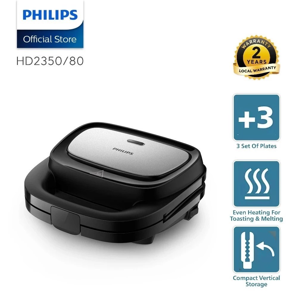 PHILIPS Sandwich Maker With 3 Different Plate Sets for Panini, Waffle ...