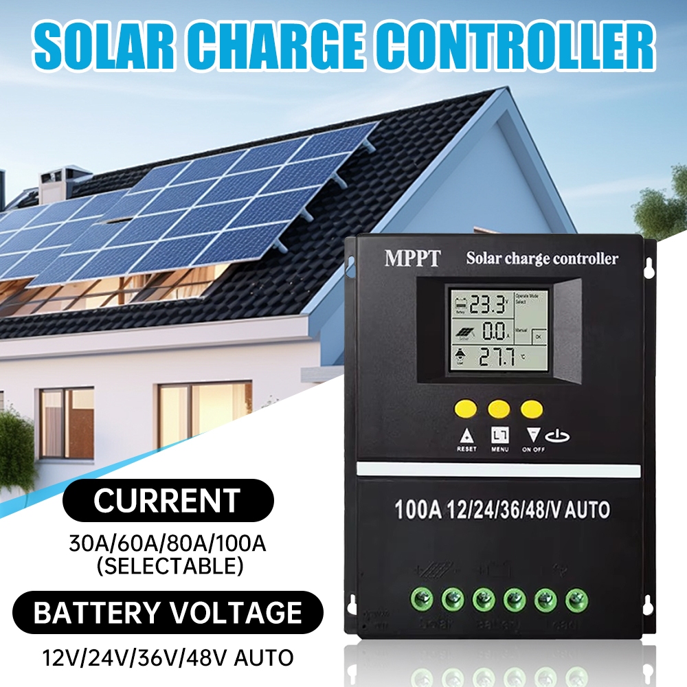 MPPT Solar Controller 30A/ 60A/80A/100A 12V 24V 36V 48V With LCD Screen AUTO Battery Charger ...