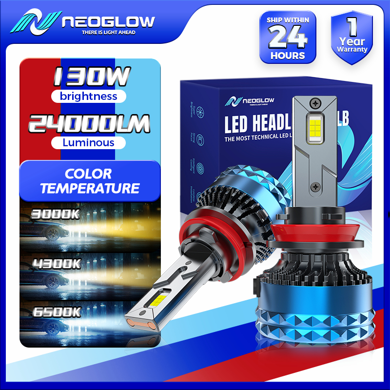 NeoGlow Ultra Pro 130W 24,000LM Tricolor LED Headlight – 3000K/4300K ...