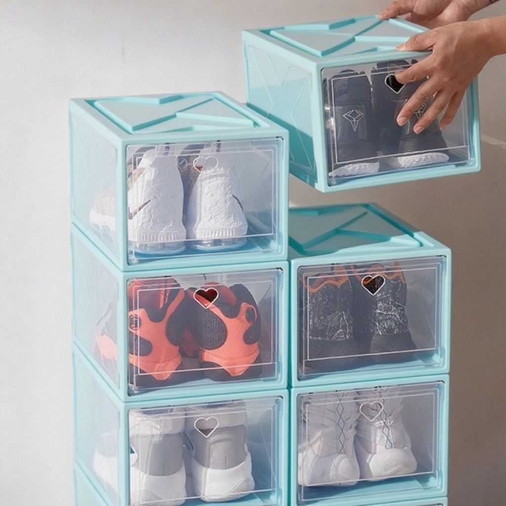Big Size Blue Shoe Box Colorful Home Storag Drawer Foldable Shoes Rack ...