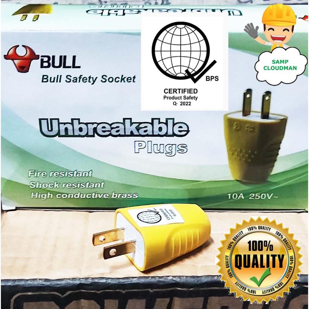 Bull Unbreakable Plug Fire and Shock Resistant 10A 250V Solid Brass ...