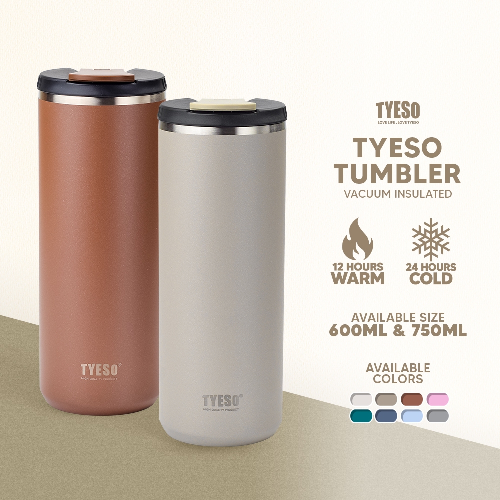 Tyeso 600ml/750ml Vacuum Insulated Tumbler Flat Lid Stainless Steel Water Bottle Hot & Cold ...