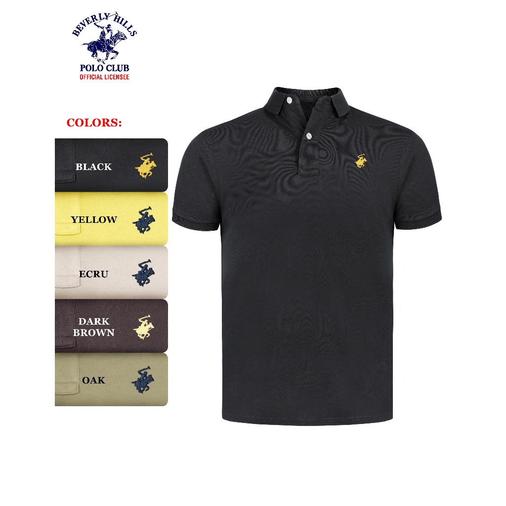 Beverly Hills Polo Club Men`s Combed Cotton Pique Polo Shirt in Blk,Ylw ...