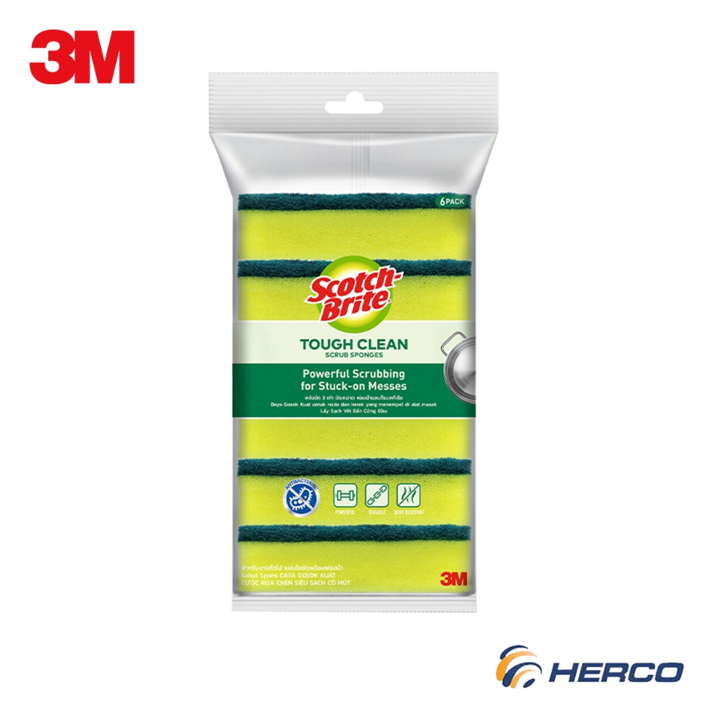 3M Scotch Brite Tough Clean Scrub Sponges Trial 6 pcs/VP 100mm x 70mm ...