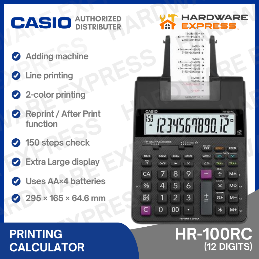 CASIO HR-100RC Adding Machine Printing Calculator 12 Digits | Shopee ...