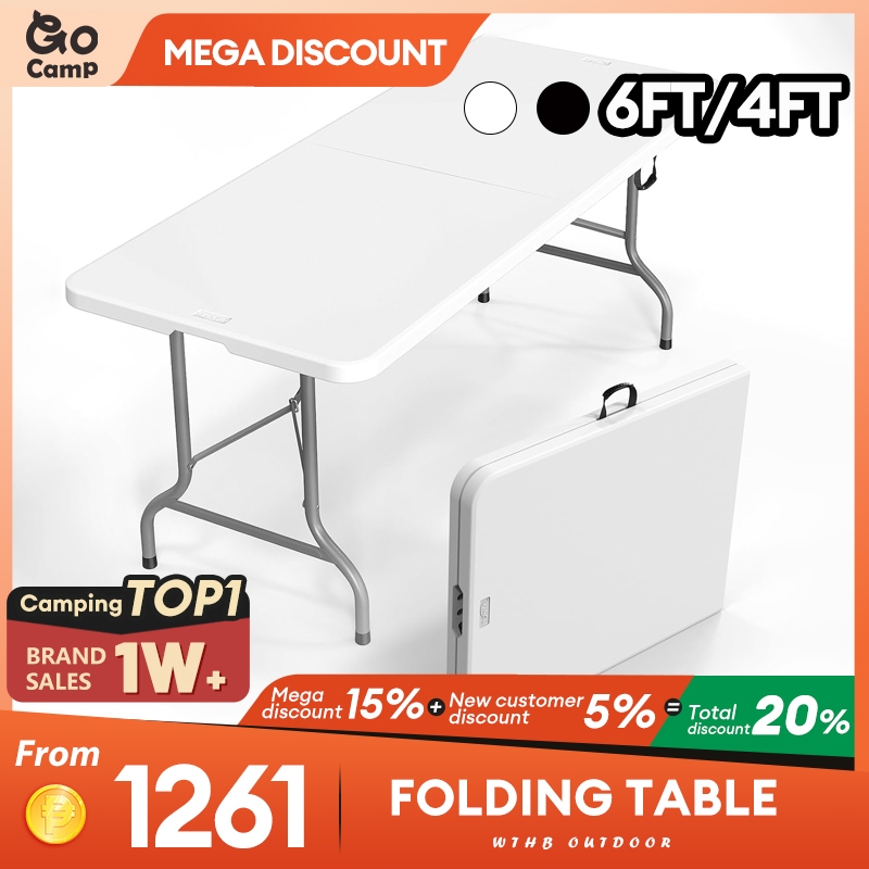 Folding table Outdoor 6FT long table portable white home desk Computer ...