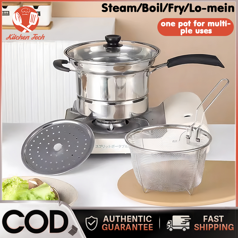 Kitchen tech 3 in 1 Multifunctional Stainless Steel Steamer Frying Pan ...