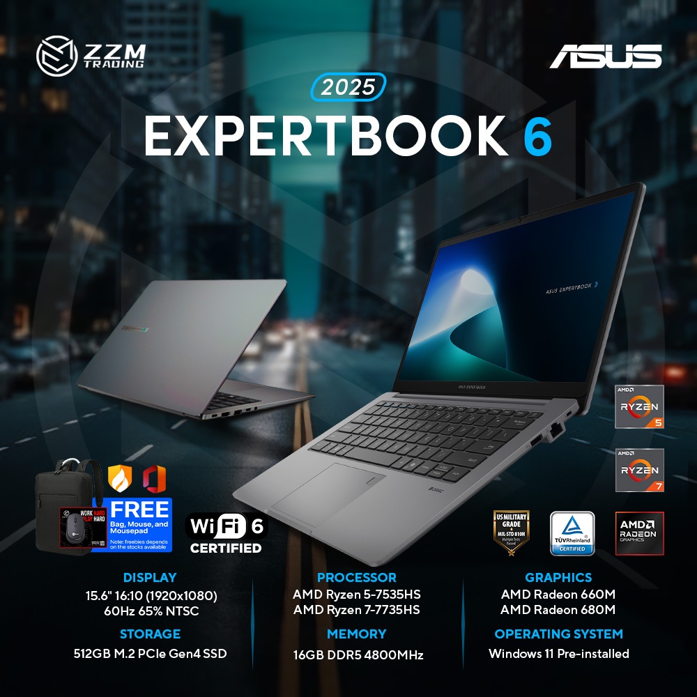 ASUS ExpertBook 6 2025 Ryzen 5/Ryzen 7 Radeon 660M/680M 15.6" FHD IPS ...