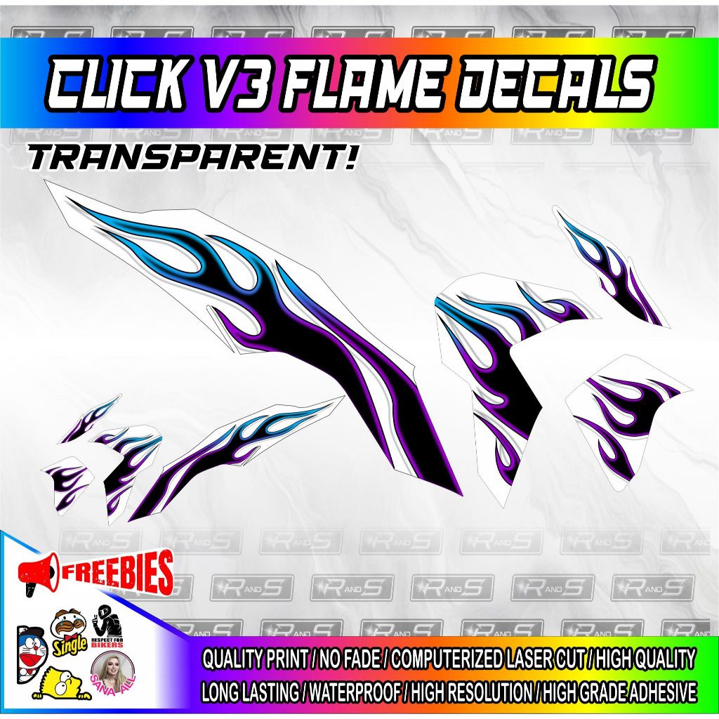 honda click v3 / v4 flame sticker decals hd print ( more colors ...