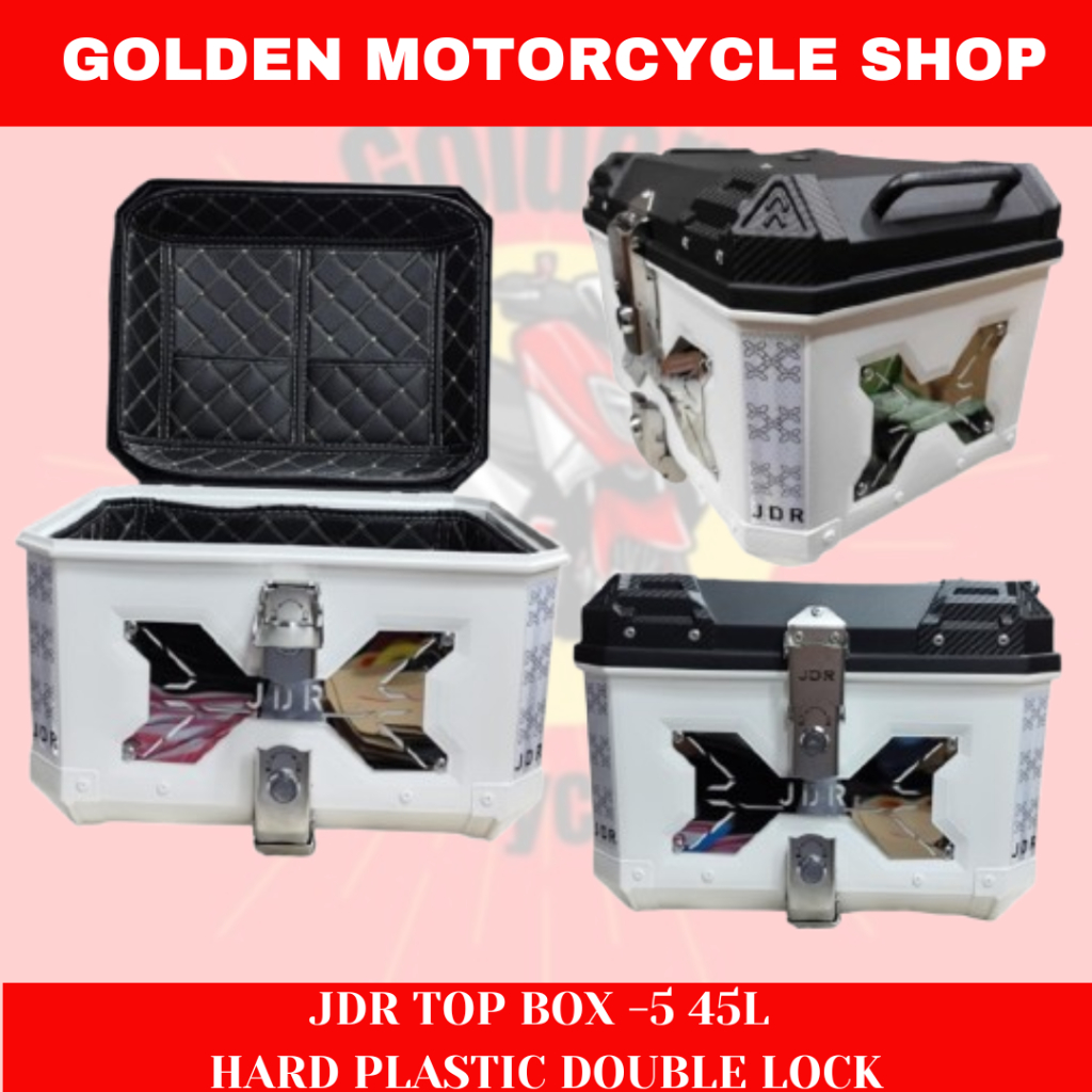 JDR MOTORCYCLE TOP BOX HARD PLASTIC -5 DOUBLE LOCK 45L WITH METAL BASE ...