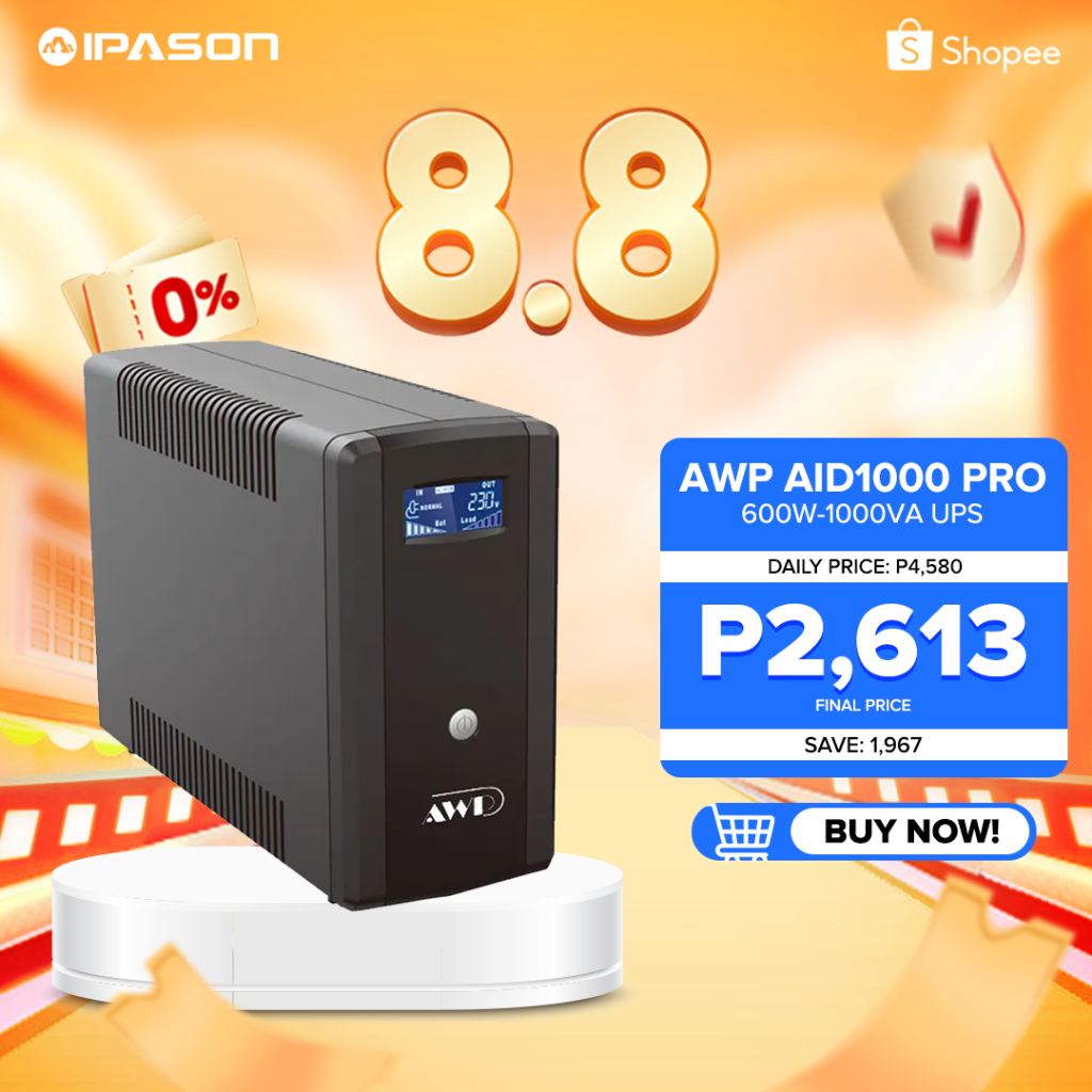 AWP AID1000 Pro Aide LCD 600W-1000VA UPS with AVR Uninterruptible Power ...