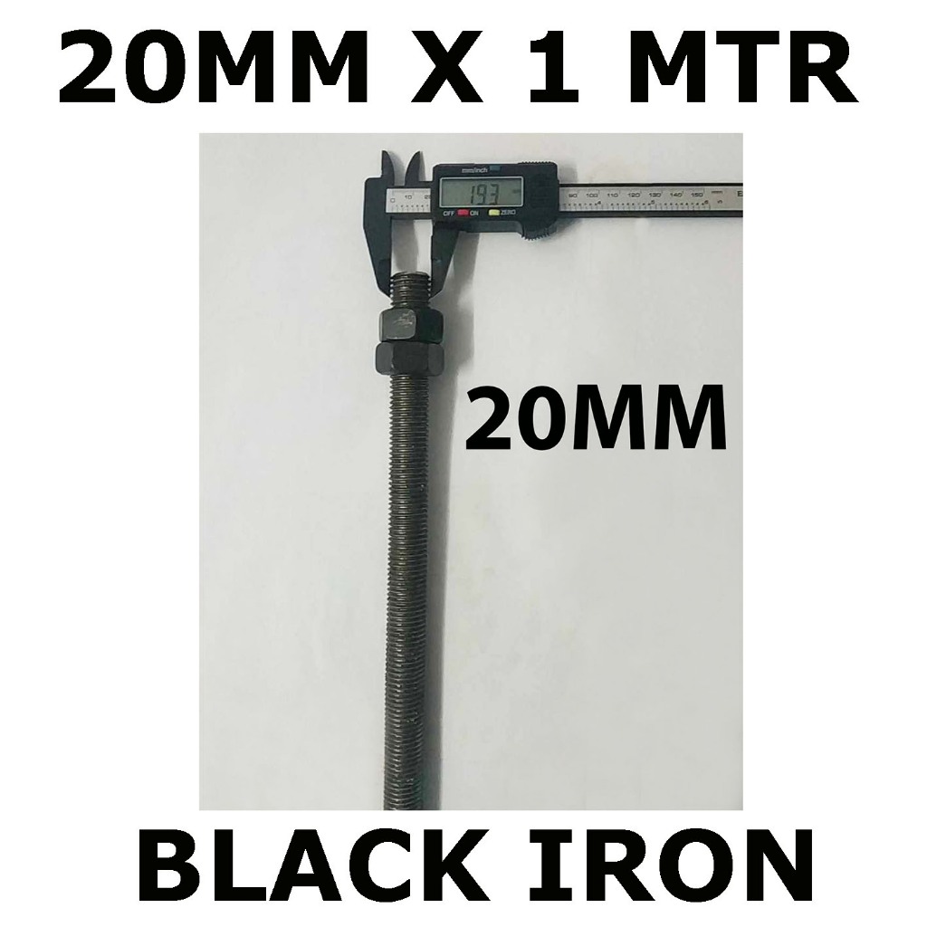 ( 1 METER ) BI THREADED ROD 20MM X 1 METER == WITH 2 PIECE NUT == BLACK ...