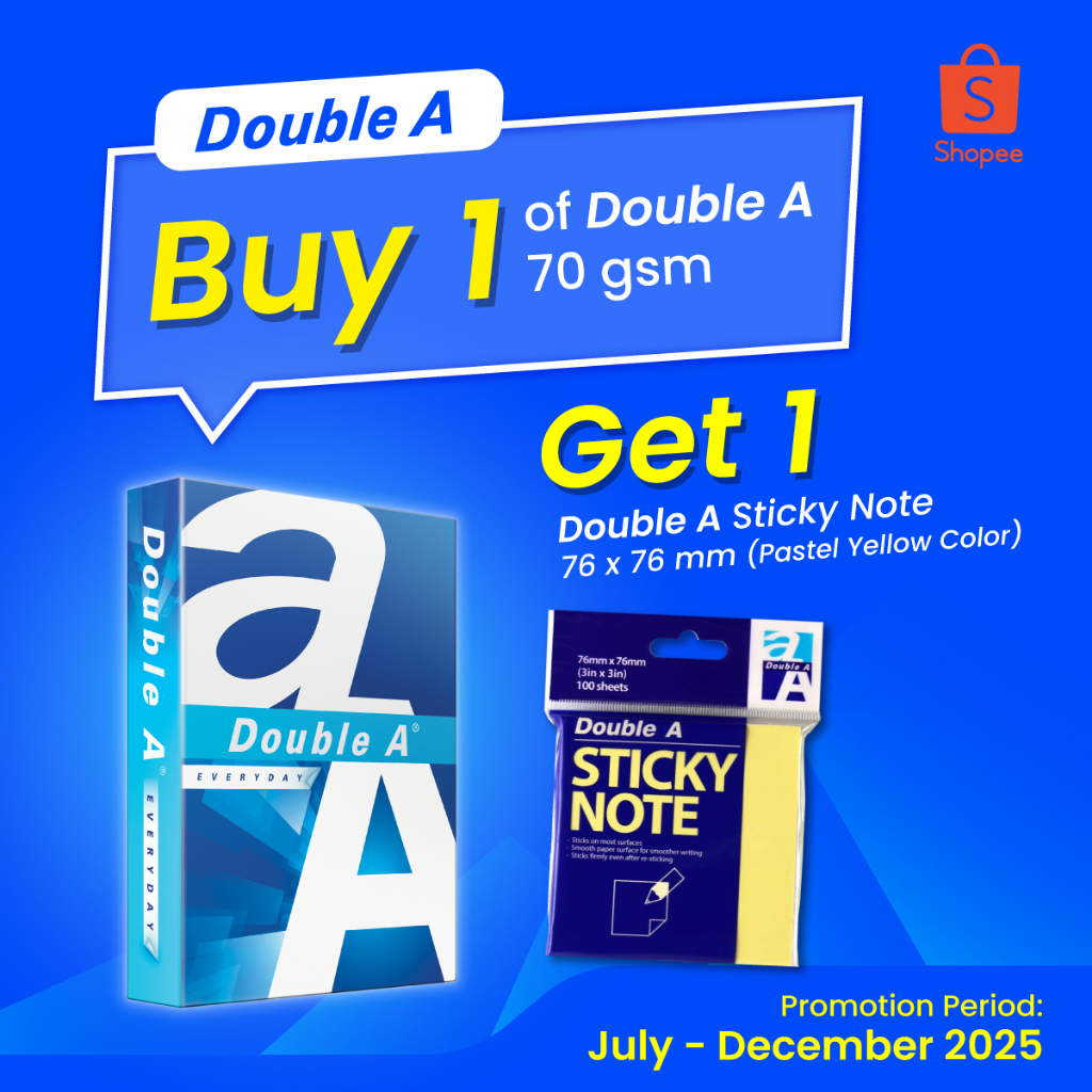Double A Bond Paper F4(Long) 70GSM 500 Sheets FREE Sticky Note Pastel ...
