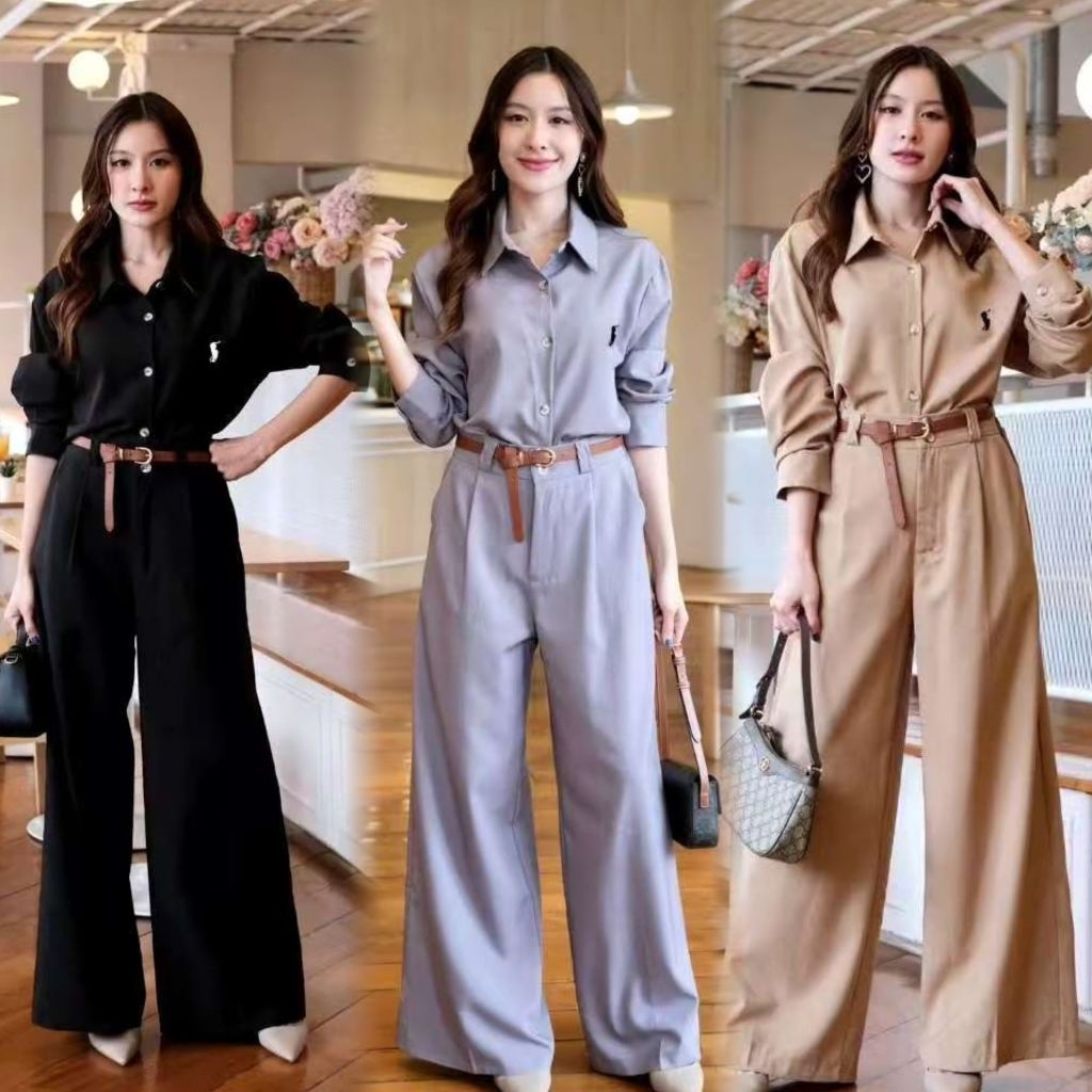 baao Collar Neck Button Down Embroidery Long Sleeve Top & Side Pocket ...