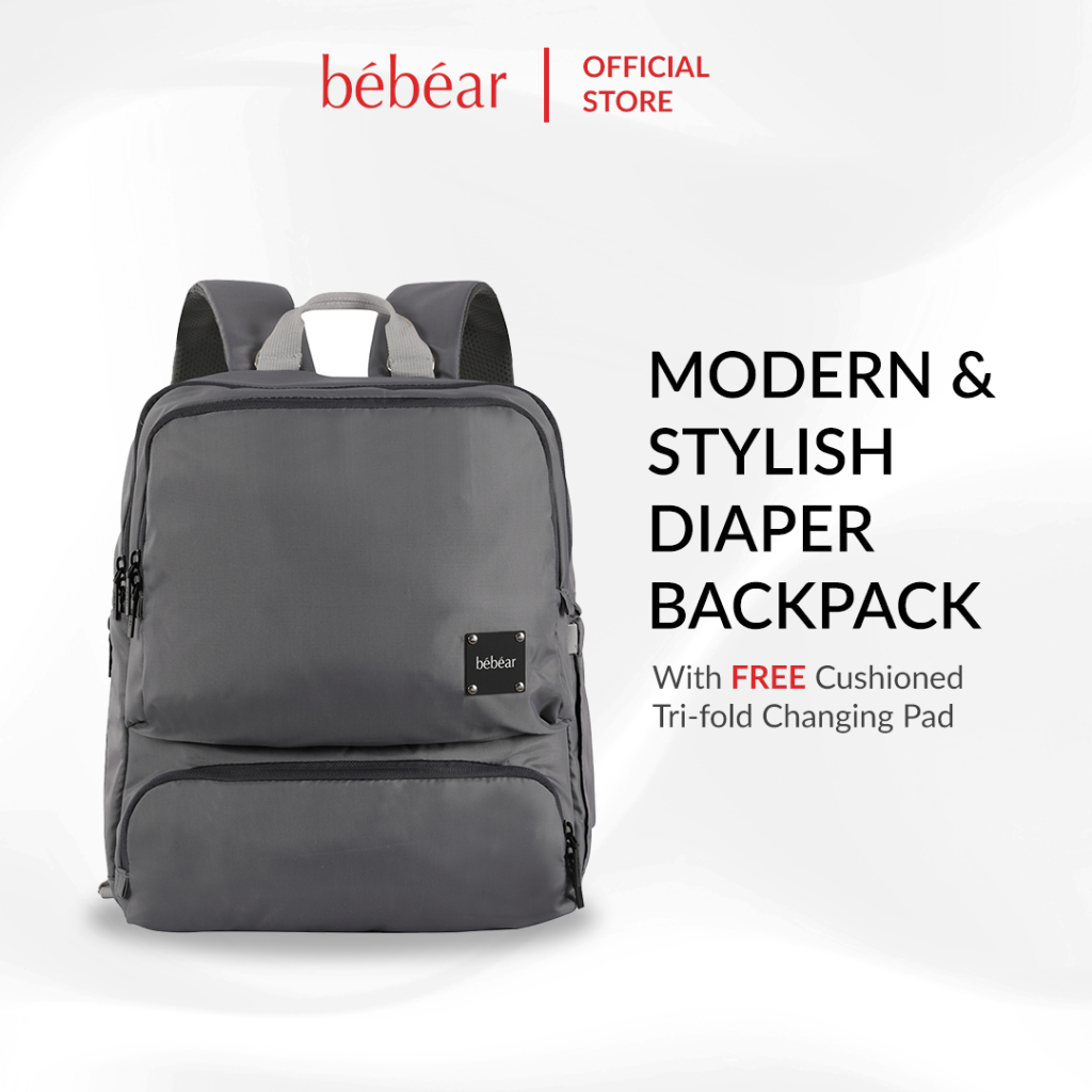 Bebear Bennett Diaper Backpack (Ash Gray) 2025 Model Black Zippers ...