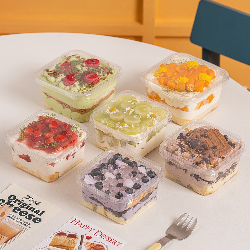 520ML Tiramisu Dessert Cake Box Square Packaging Transparent 10/50pcs ...
