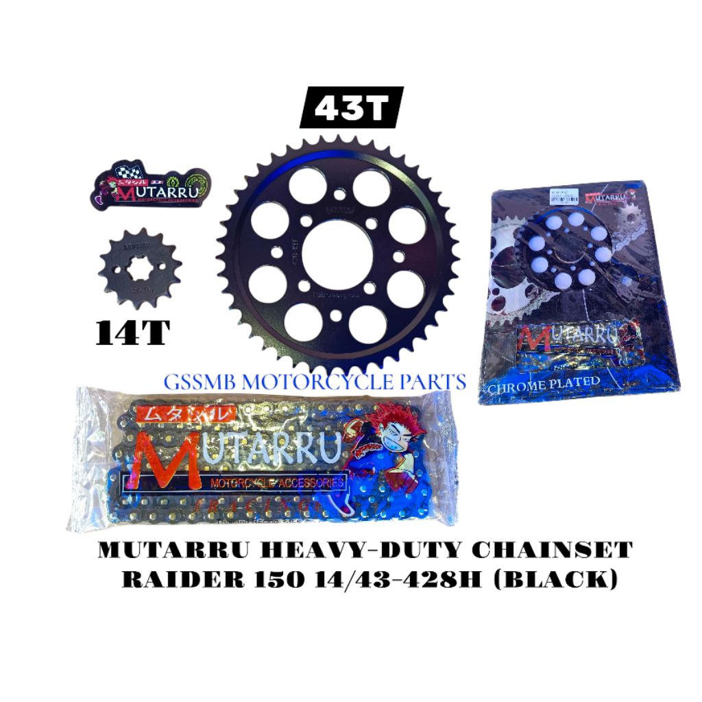 MUTARRU CHAINSET HEAVY-DUTY RAIDER 150/FI 14/43/428H,14/41/428(BLACK ...