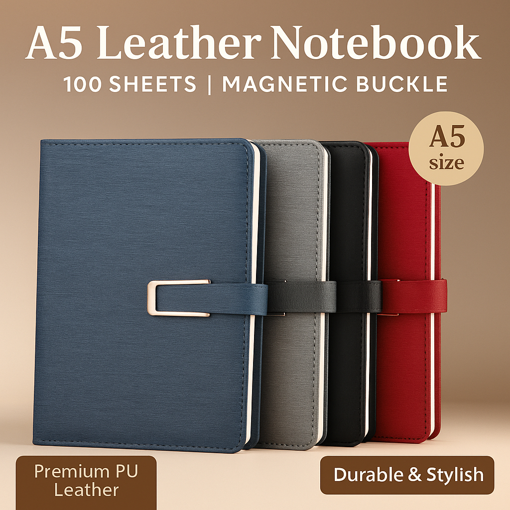 A5 Business Notebook PU Leather Cover Thick Notepad U Shape Metal Clip ...