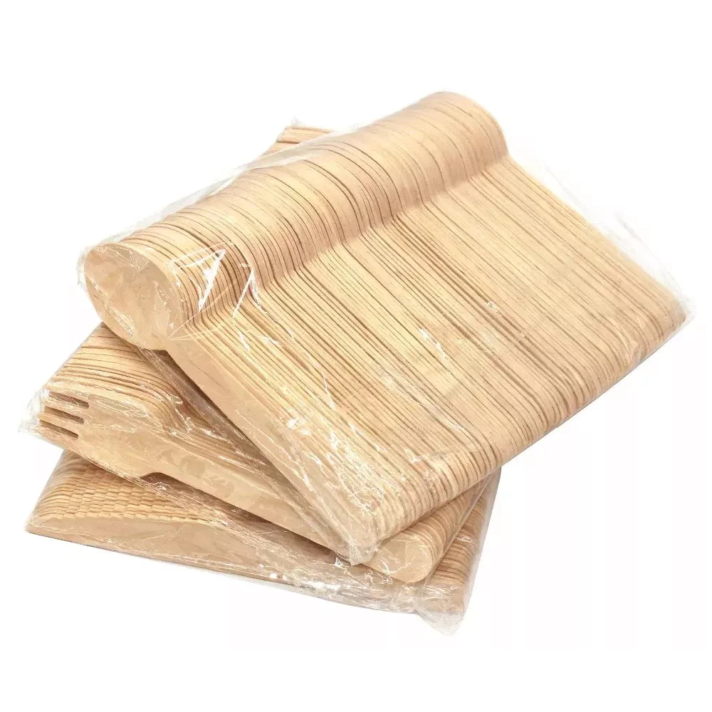 100pcs/pack Wooden Spoon, Fork, Knife and Sfork Restaurant Grade, Eco ...
