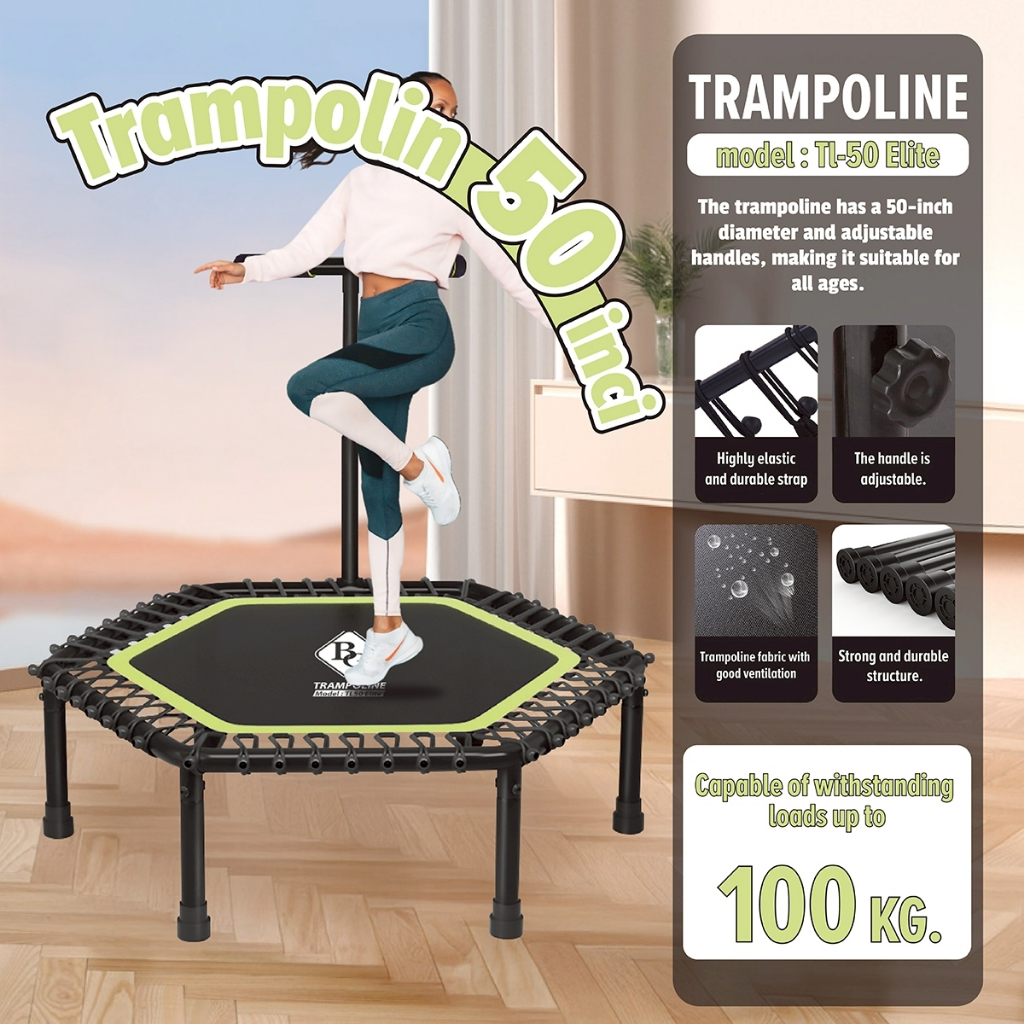B&G Foldable Trampoline, Indoor/Outdoor Fitness Bounce Bed for Adults ...