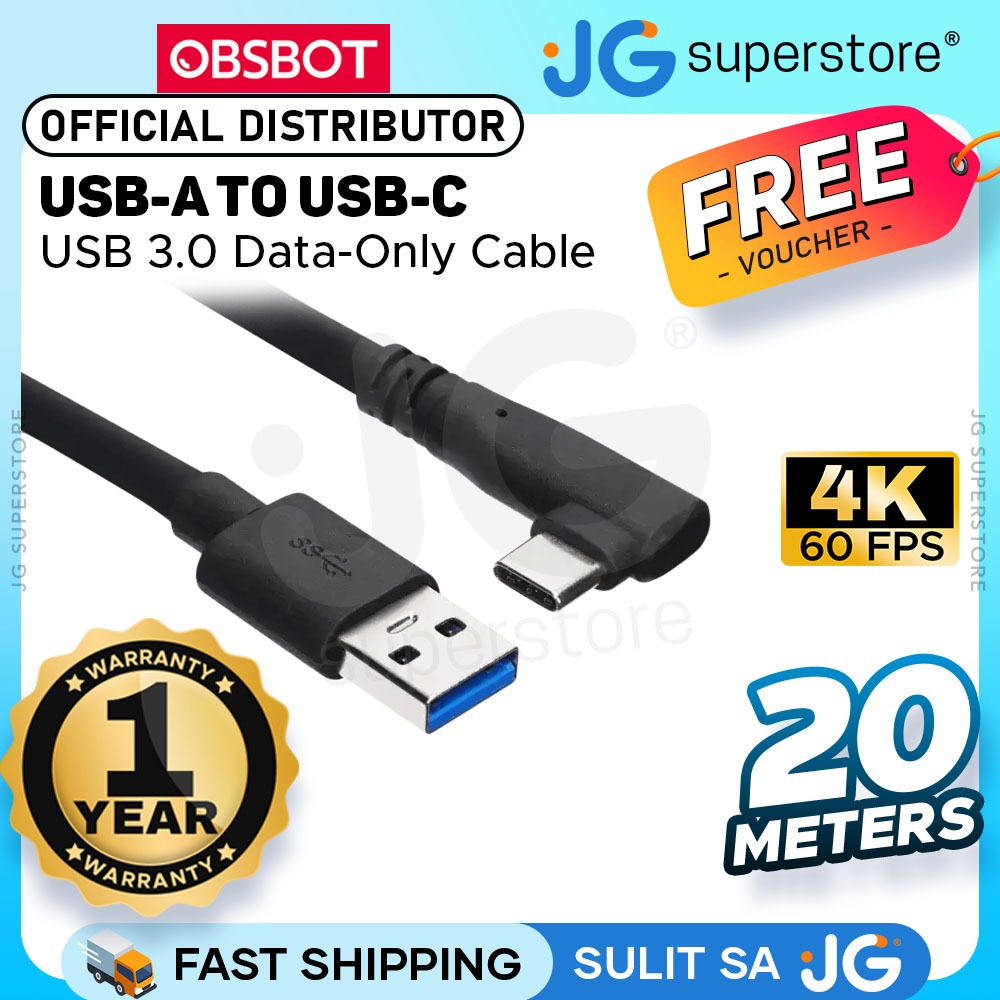 OBSBOT 5 / 20-Meters USB Type-A to C Male Right Angled Data & Power ...