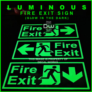 Fire Exit Arrow Sign Luminous / Glow in the Dark Cut Out Sticker in 3mm ...