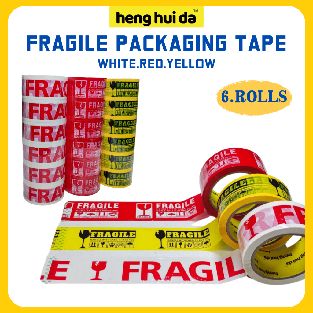 6PCS fragile packaging tape 100 meters 200 meters red white yellow ...