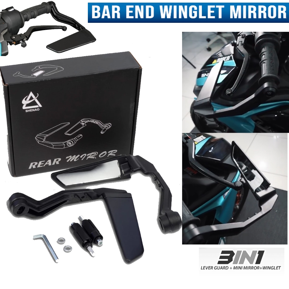 Bar End Winglet Side Mirror 3in1 Aluminum Cast Alloy Fully Adjustable ...