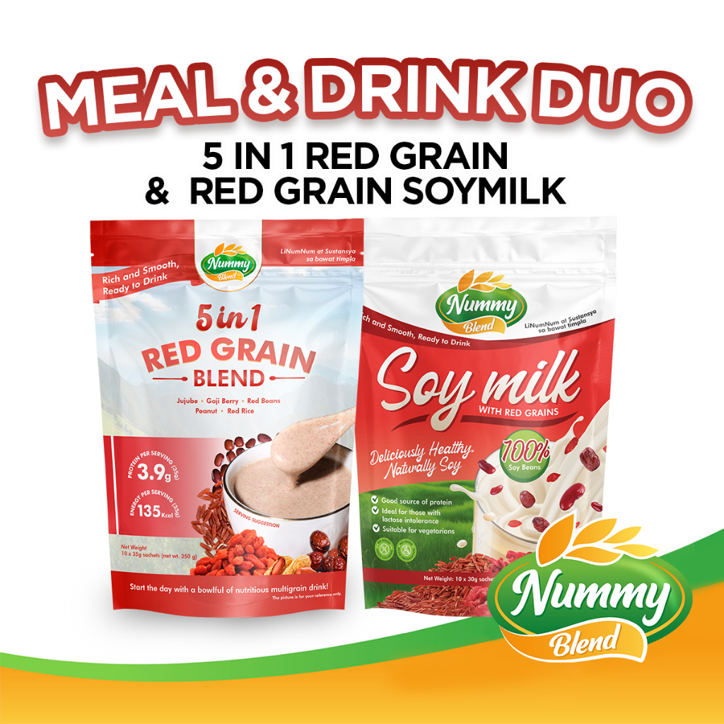 Nummy Blend Meal & Drink Duo – 5-in-1 Red Grain Blend 350g + Soy Milk with Red Grains 300g-10 ...