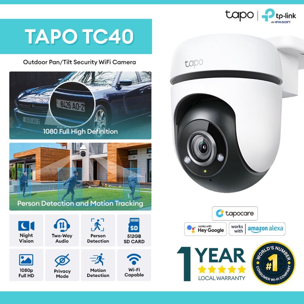 TP-Link Tapo TC40 1080P 2MP 360° Pan/Tilt Home Security IP65 Outdoor Wi ...
