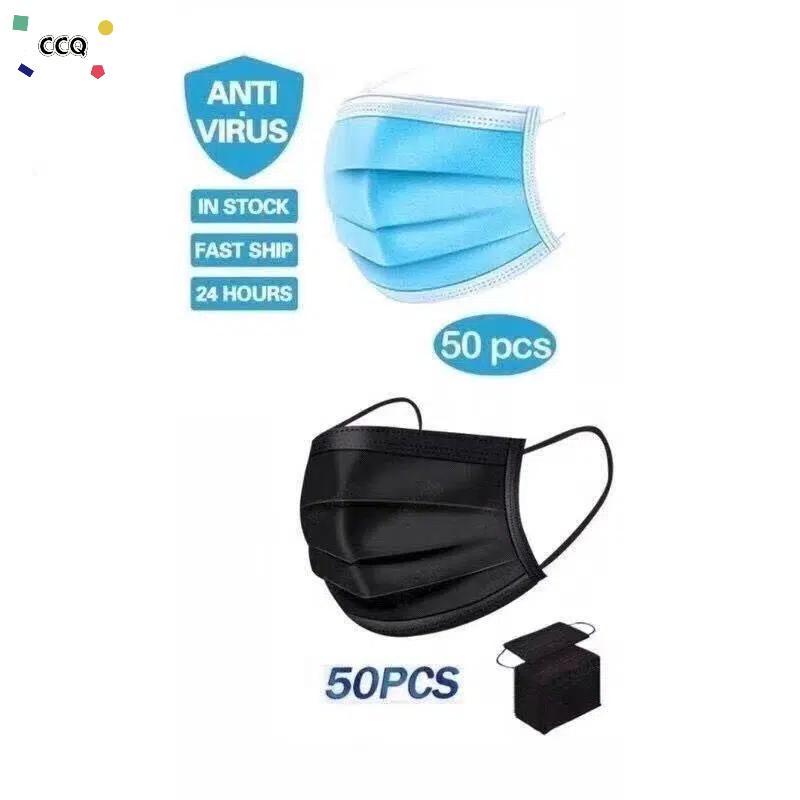 CCQ Anti-Virus 50pcs Disposable Surgical Face Masks - Blue & Black ...