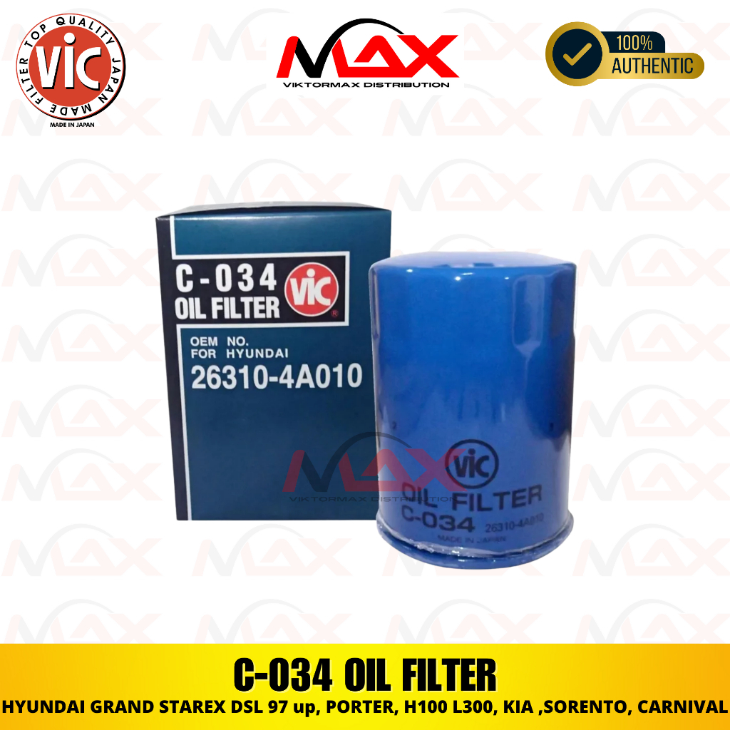 C-034 VIC OIL FILTER FOR HYUNDAI GRAND STAREX DSL 97 up PORTER H100 ...
