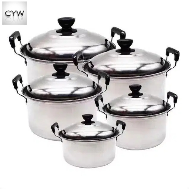 CYW High Grade Stainless Steel Silver Caserol Double Handle Soup Pot ...