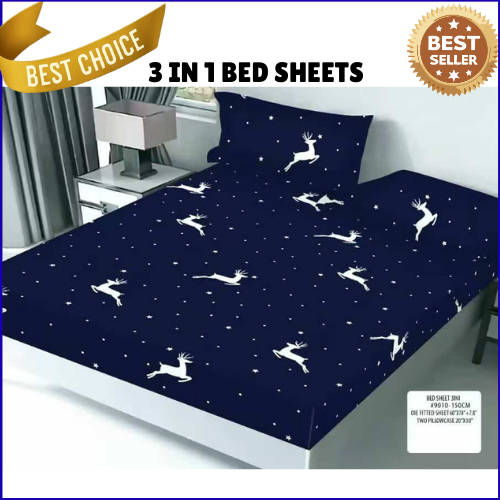 3in1 Garterized Bedsheets Semi Cotton (2pcs pillow case+1fitted sheet ...