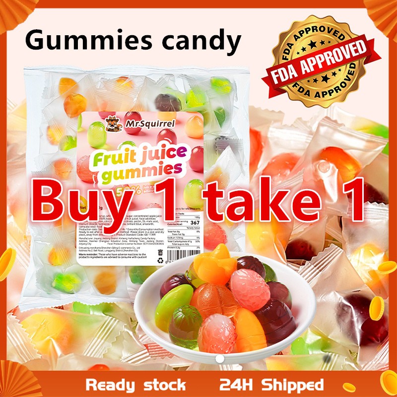 [buy 1 take 1] 250g gummy candies wholesale 6 types mixed fruits flavors gummy candy kids snacks ...