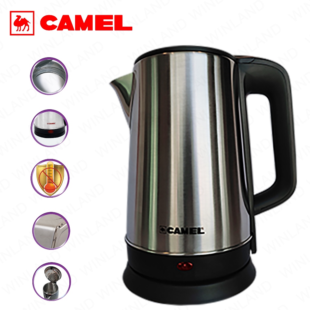 Camel by Winland 2L Cordless Electric Kettle Stainless Steel Body and Inner Cover 1500W CK-2010S ...