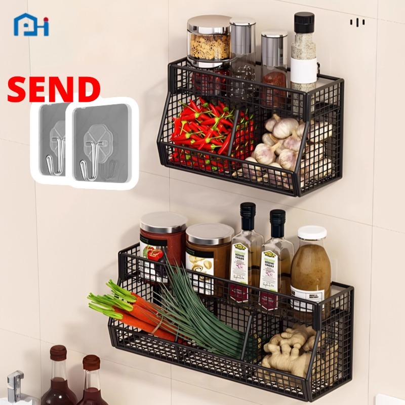 Wall Mounted Kitchen Hanging Rack Spice Storage Holder Kitchen ...