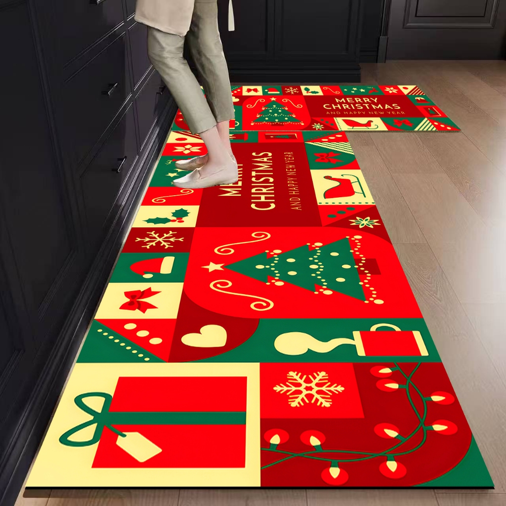 2pcs Christmas carpet decoration Christmas Eve floor mat kitchen ...
