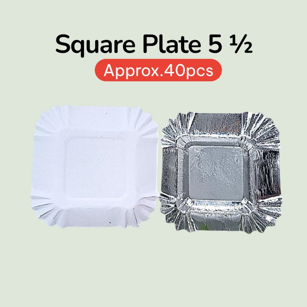 Square Paper Plate 5 1/2 Silver and Laminated Approx.40pcs per pack ...