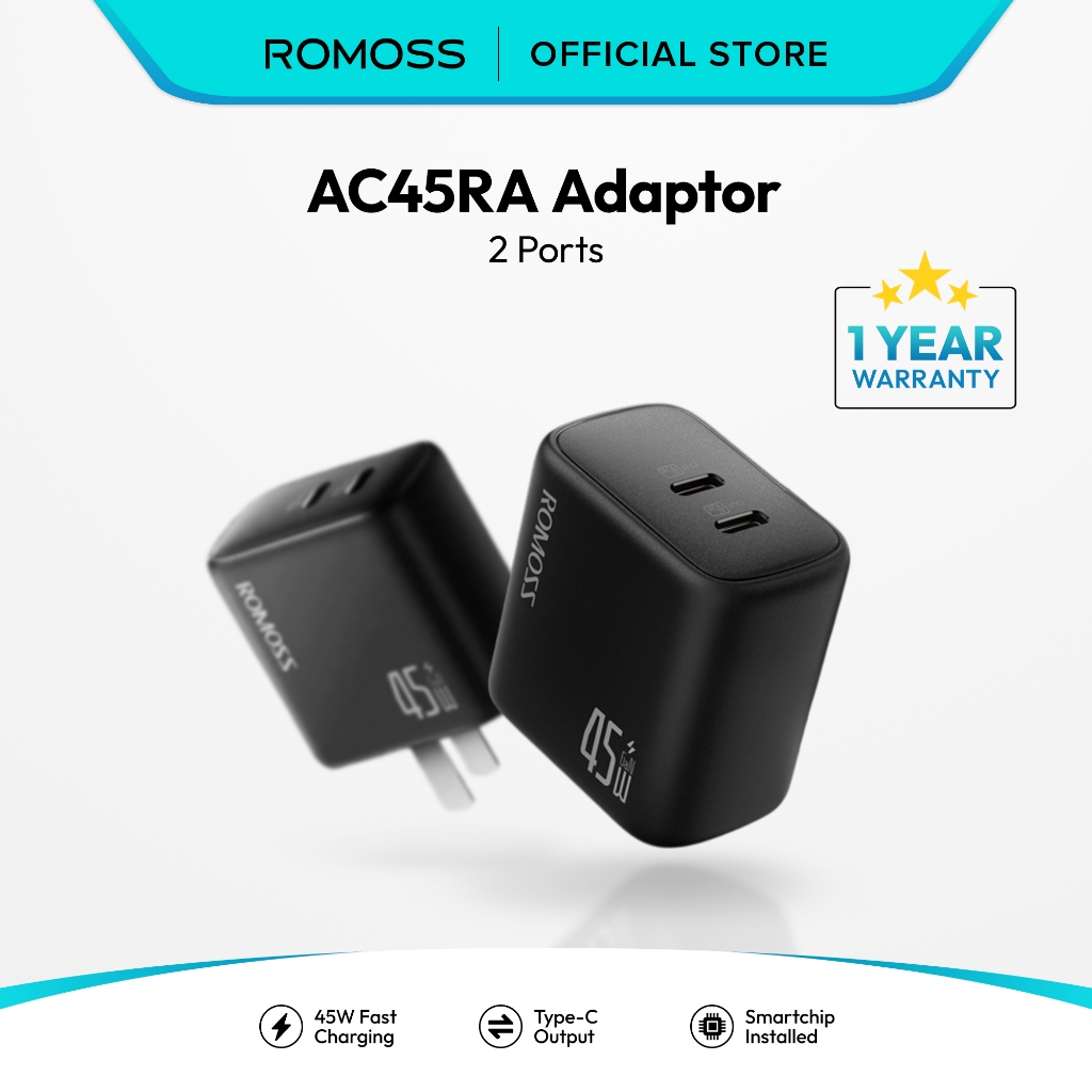 Romoss AC45RA 45W GAN 100-240V Laptop Fast Charging Type C Dual Port ...