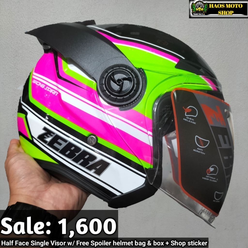 Zebra half face motorcycle helmet vigour and track | Shopee Philippines