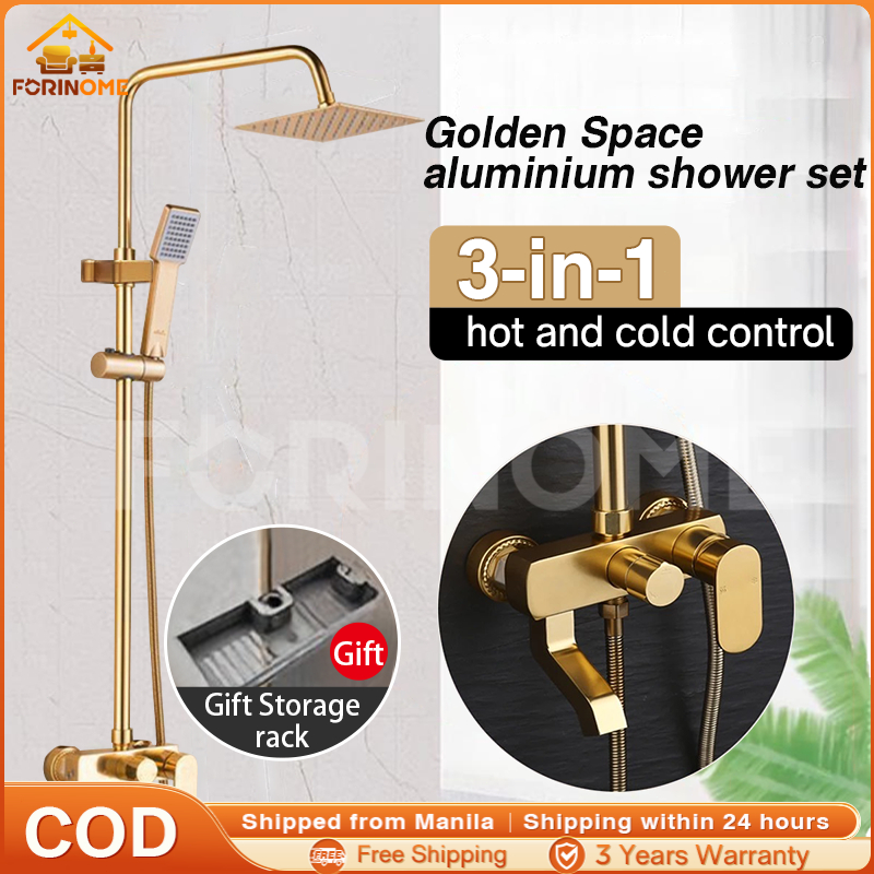 Luxury Gold Shower Rod Set 3-in-1 Hot & Cold Shower With Faucet Set ...