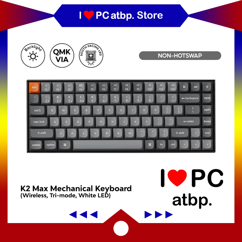 Keychron K2 Max QMK Mechanical Keyboard (75%, Tri-mode, White LED, QMK ...